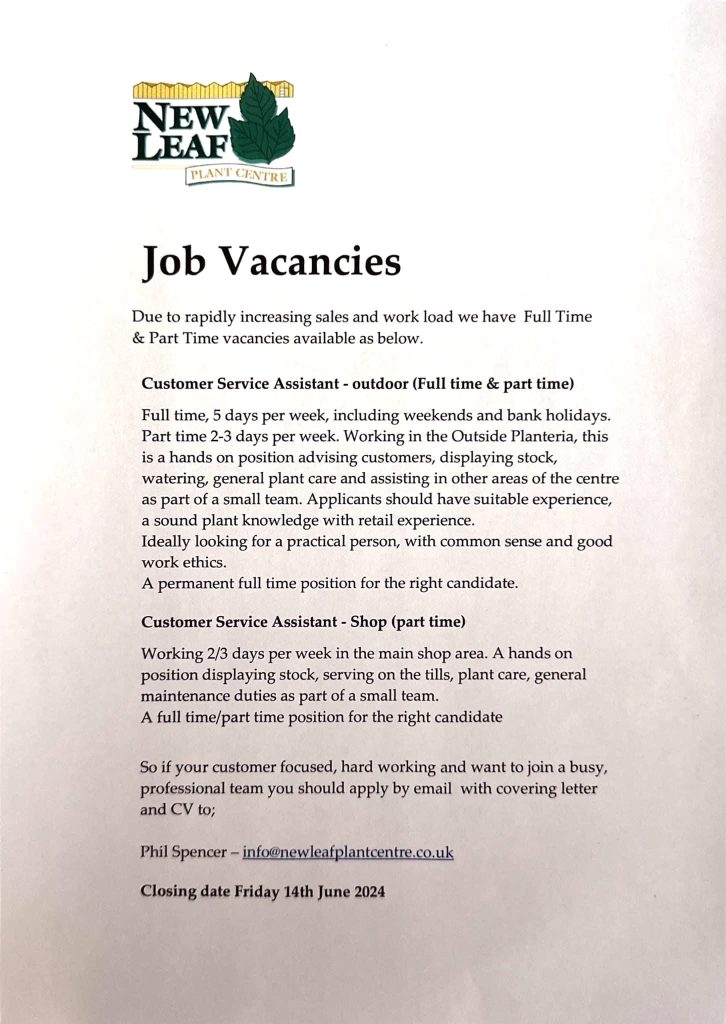 Vacancies – New Leaf Plant Centre